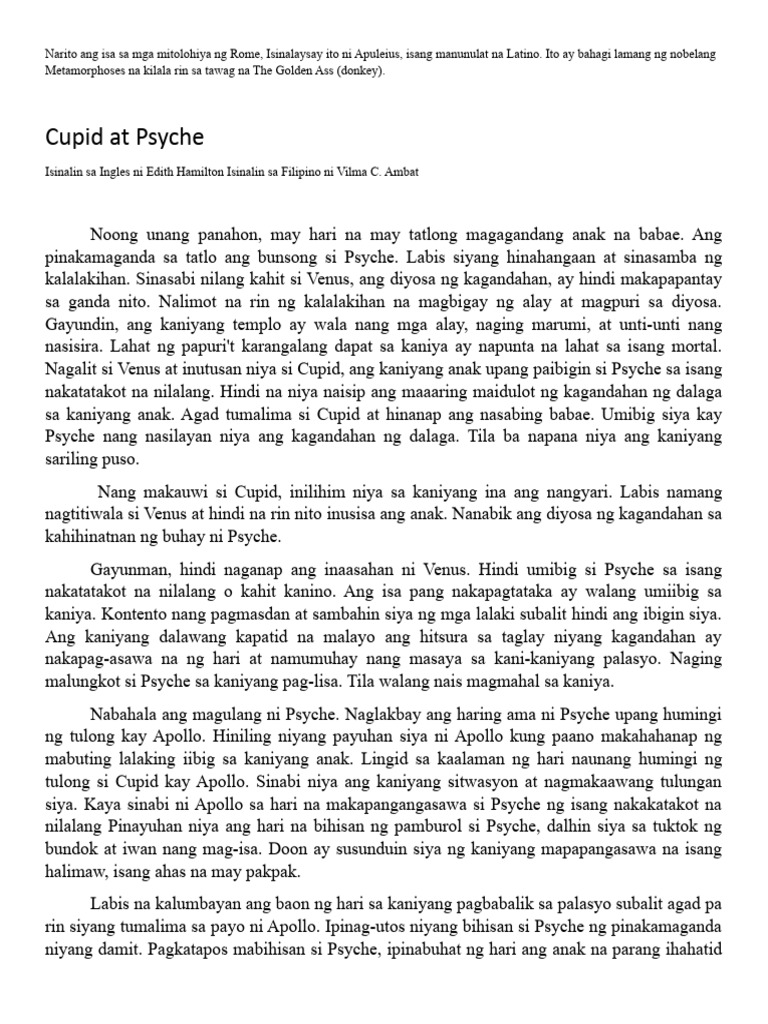 Cupid at Psyche Story | PDF