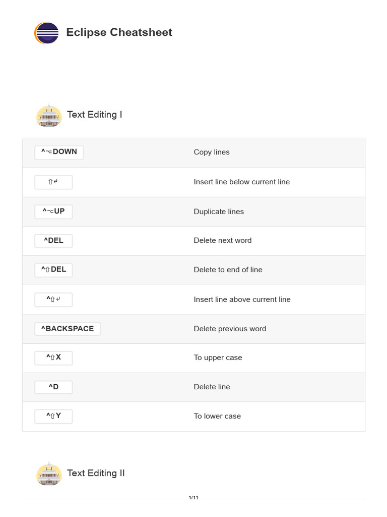 Eclipse Cheat Sheet | PDF | Eclipse (Software) | Java (Programming Language)