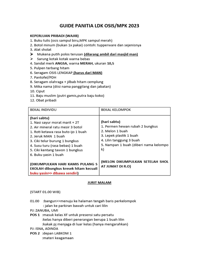 GUIDE PANITIA LDK (Panitia Only) - 1 | PDF