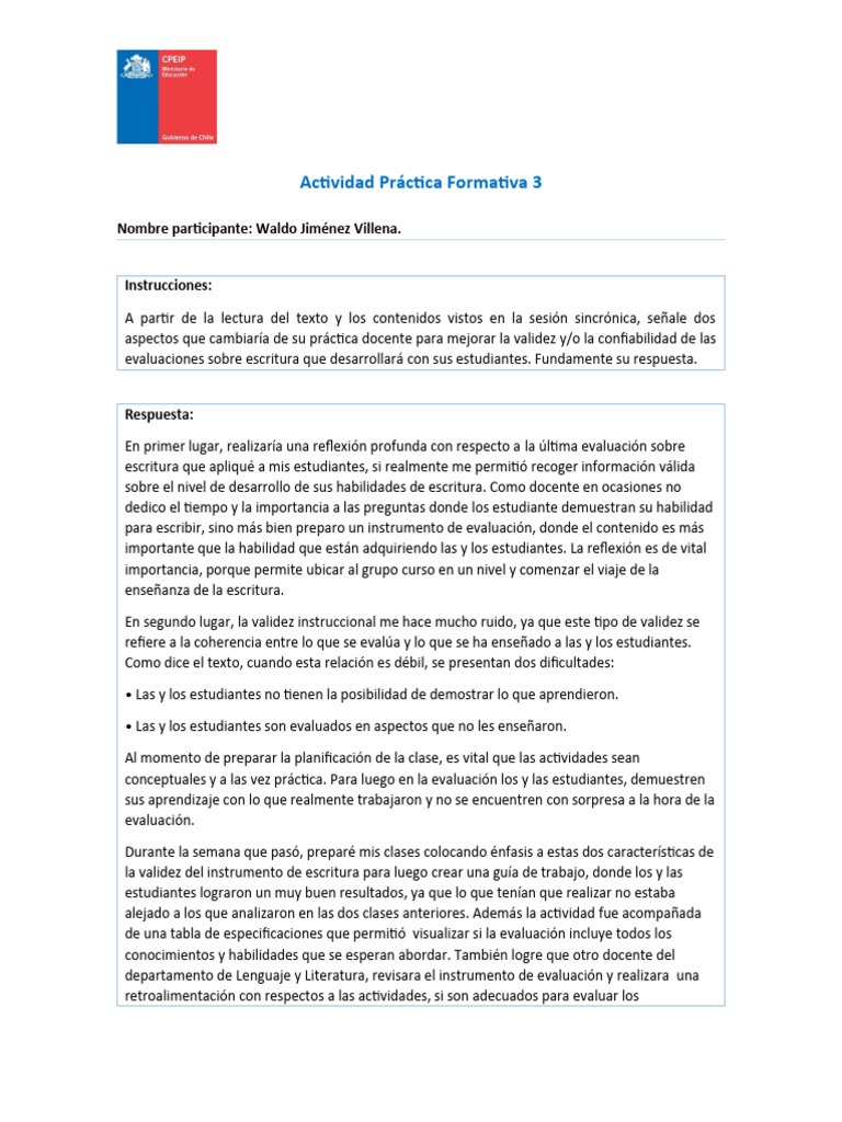 Pauta Actividad Práctica Formativa 3 - Semana 4 | PDF | Evaluación | Comunicación humana
