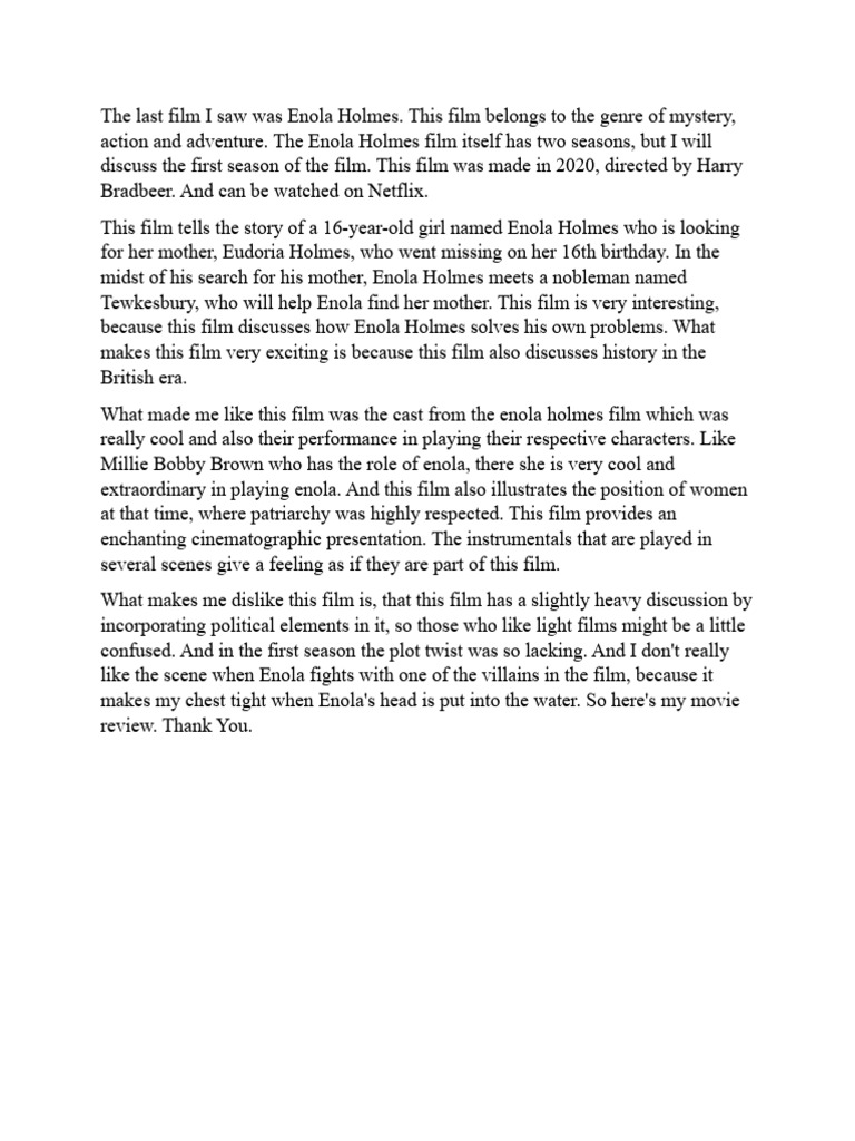 Enola Holmes: A Film Review | PDF