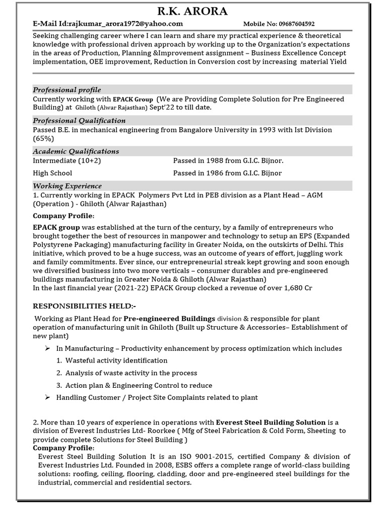 Naukri RajKumarArora (27y 0m) | PDF | Engineering | Production And Manufacturing