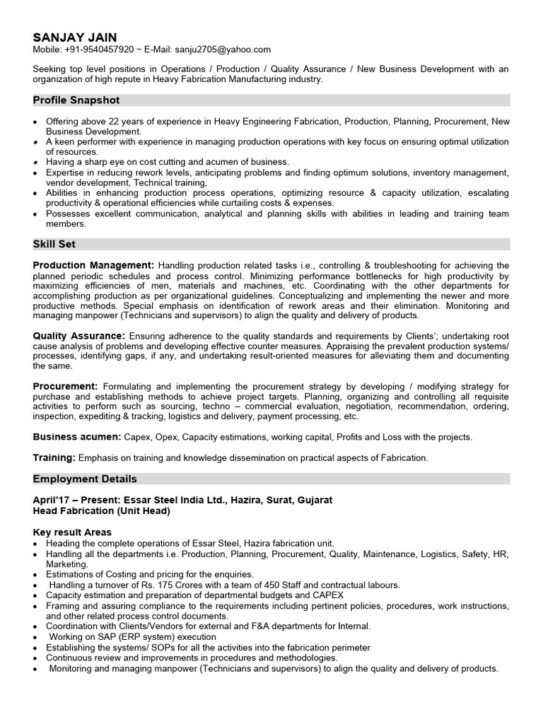 Naukri SANJAYJAIN (27y 0m) | PDF | Internal Audit | Welding