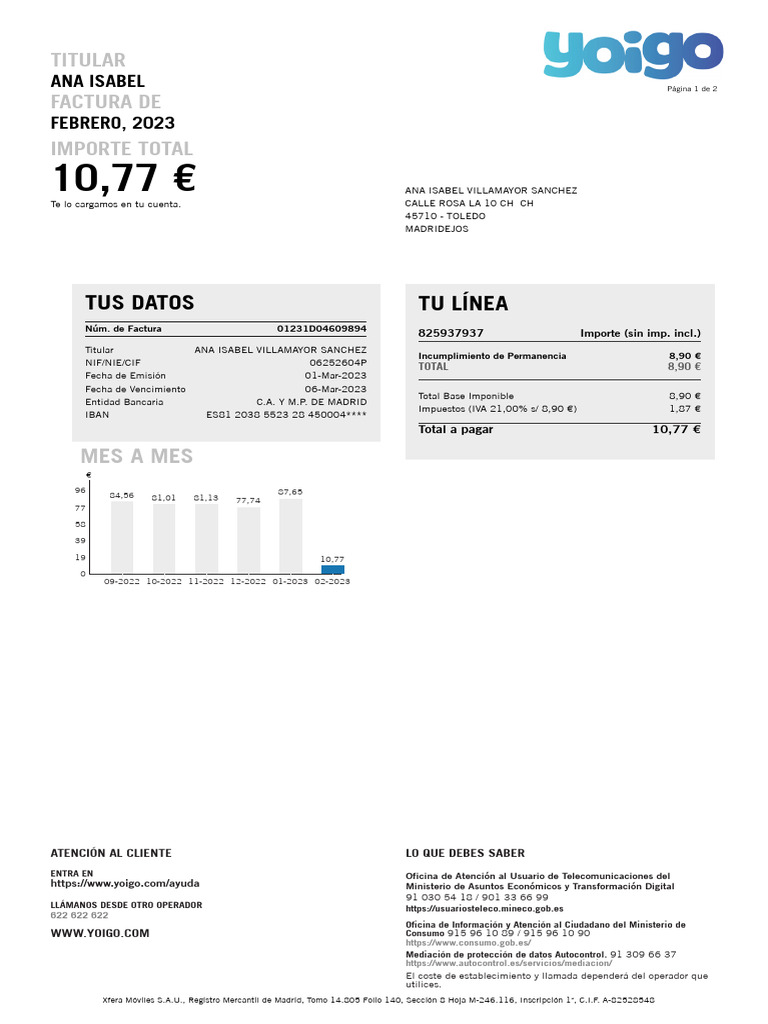 Factura Yoigo | PDF | Electrónica | Sector privado