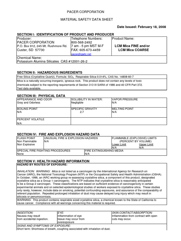MSDS LCM FineandCoarse | PDF | Workplace | Occupational Safety And Health