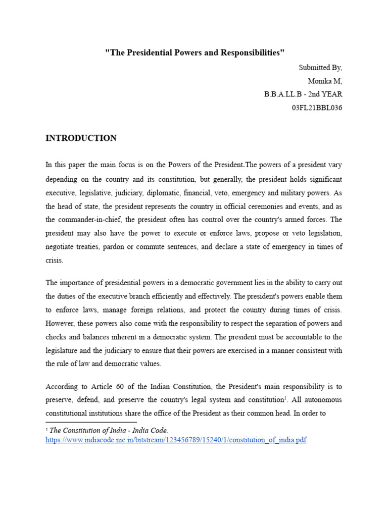 "The Presidential Powers and Responsibilities" PDF | PDF | Pardon ...