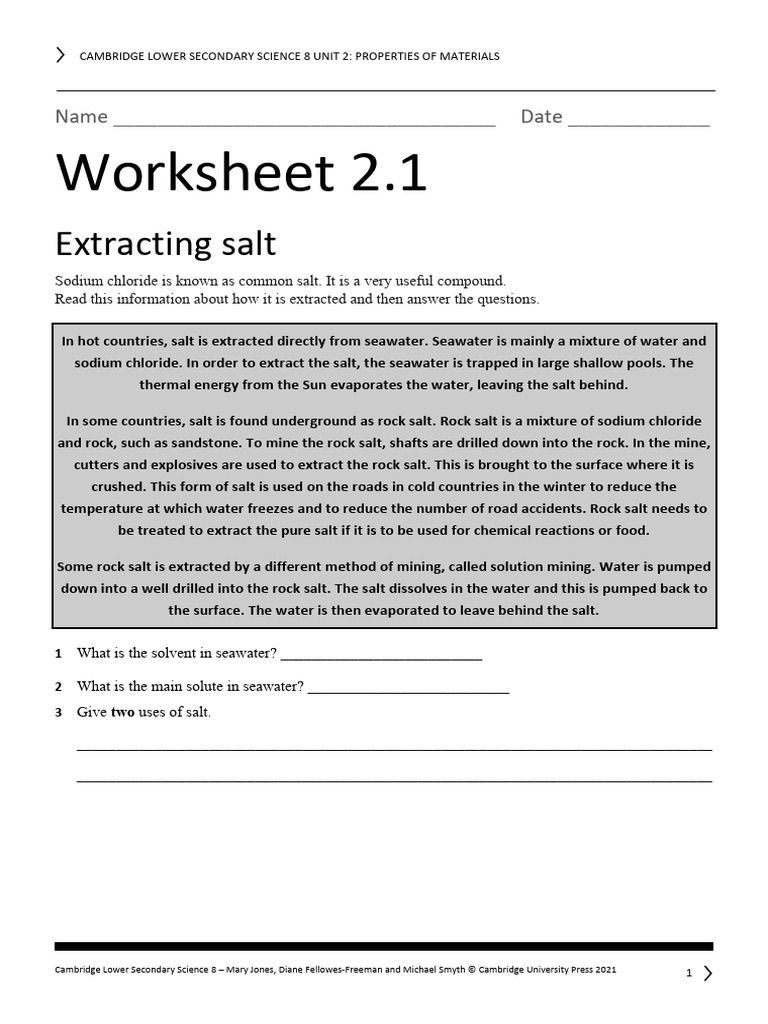 Solubility and Salt Extraction Worksheet | PDF | Solubility | Sodium ...