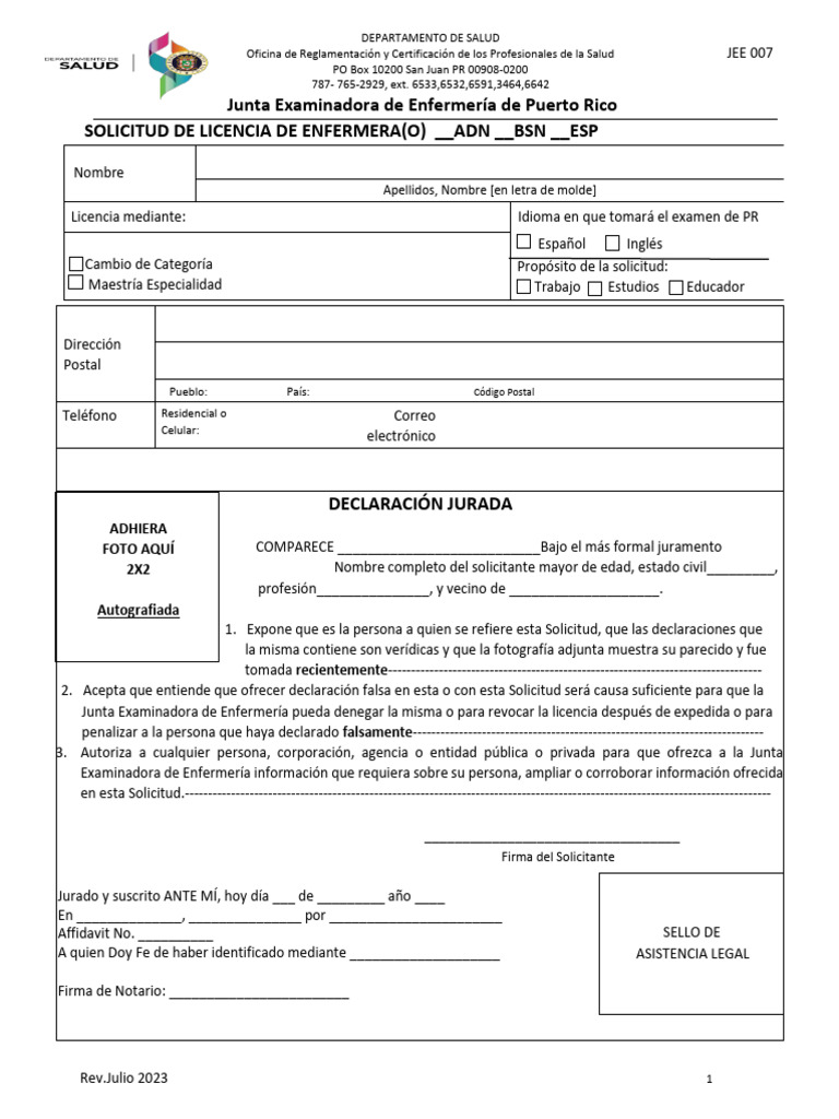 Solicitud Revalida Enfermeria | PDF | Enfermería | Puerto Rico
