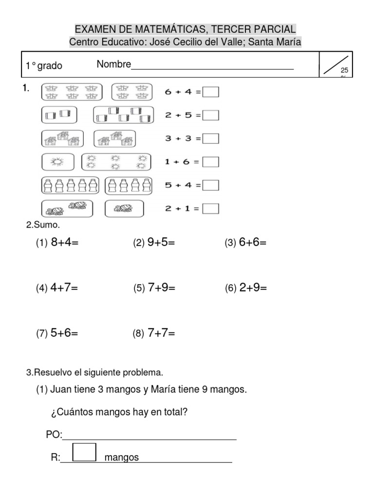 Examenes Tercer Parcial 1° | PDF