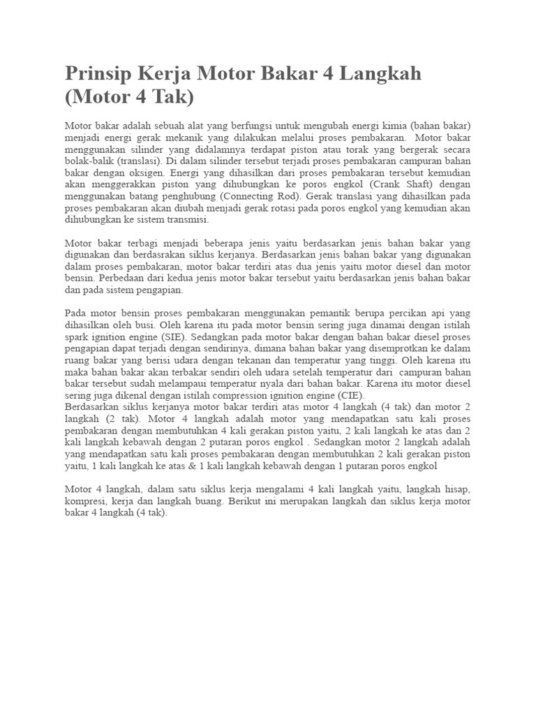 Prinsip Kerja Motor Bakar 4 Langkah | PDF