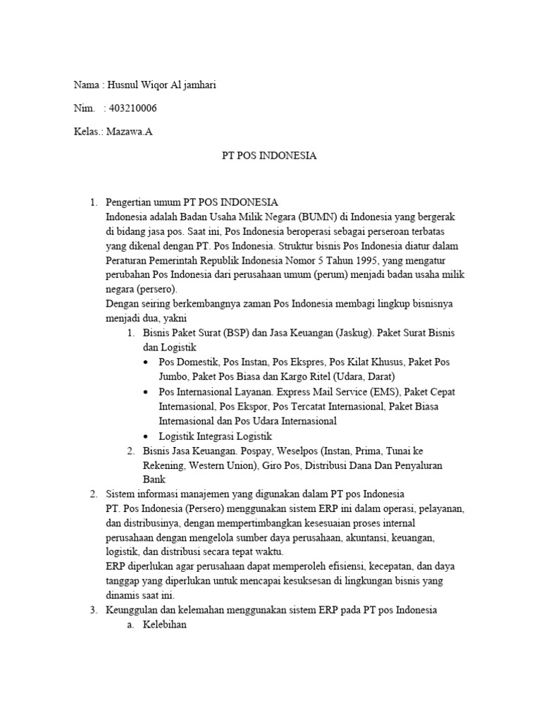 Apa Itu PT Pos Indonesia? | PDF