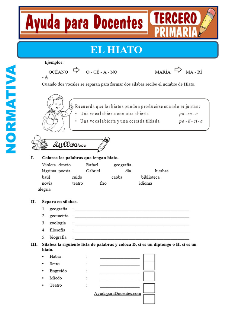El Hiato para Tercero de Primaria | PDF | Fonética | Lingüística