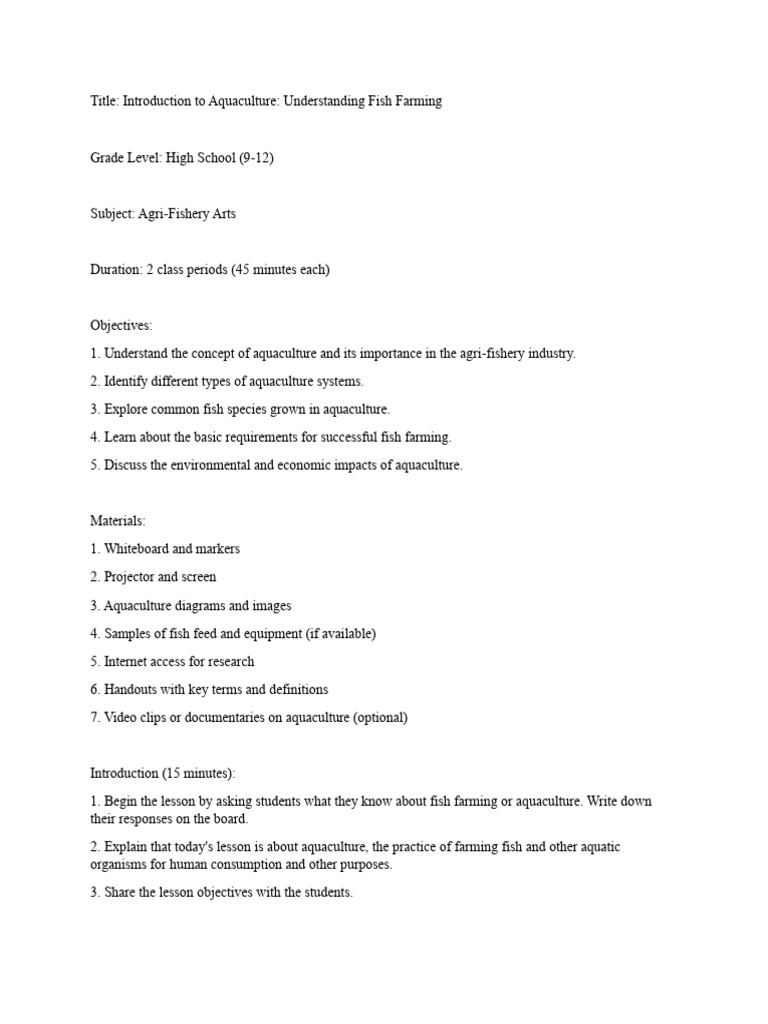 Aquaculture Lesson Plan | Download Free PDF | Lesson Plan | Soil