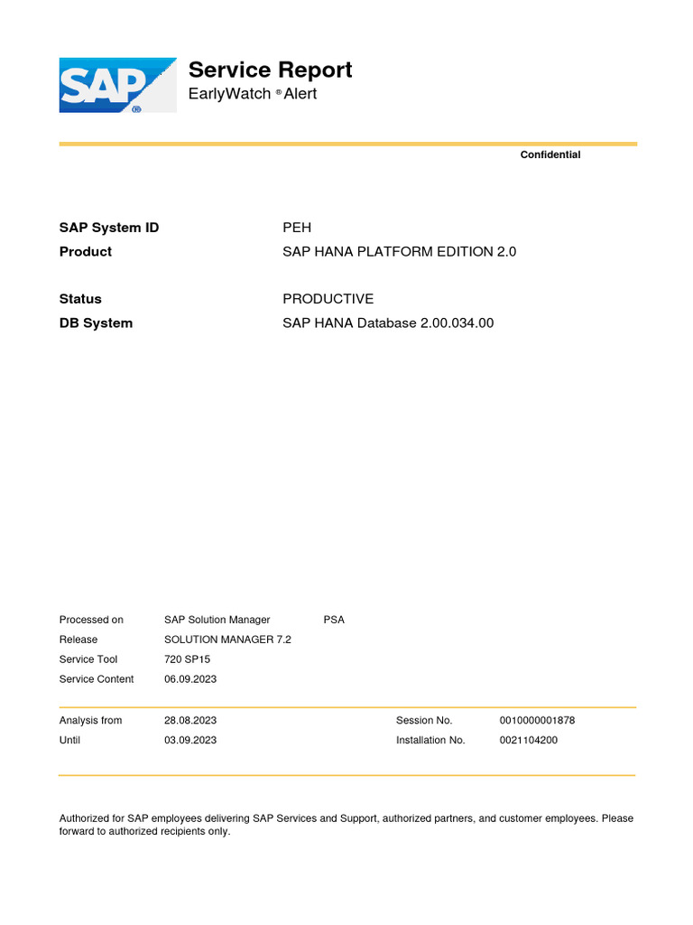 Service Report: Earlywatch Alert | PDF | Databases | Central Processing ...