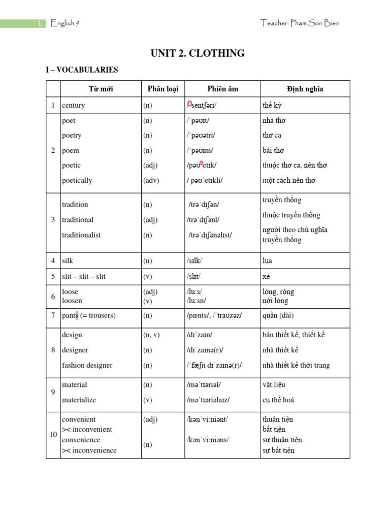 UNIT 2. Clothing | PDF
