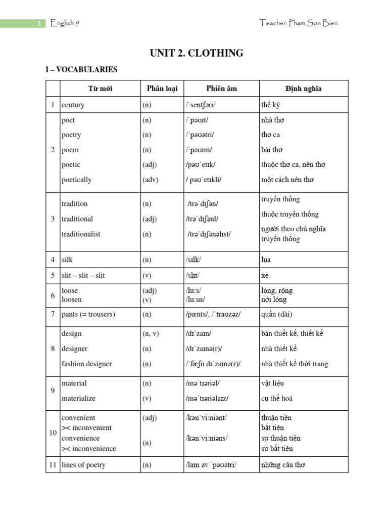 UNIT 2. Clothing | PDF