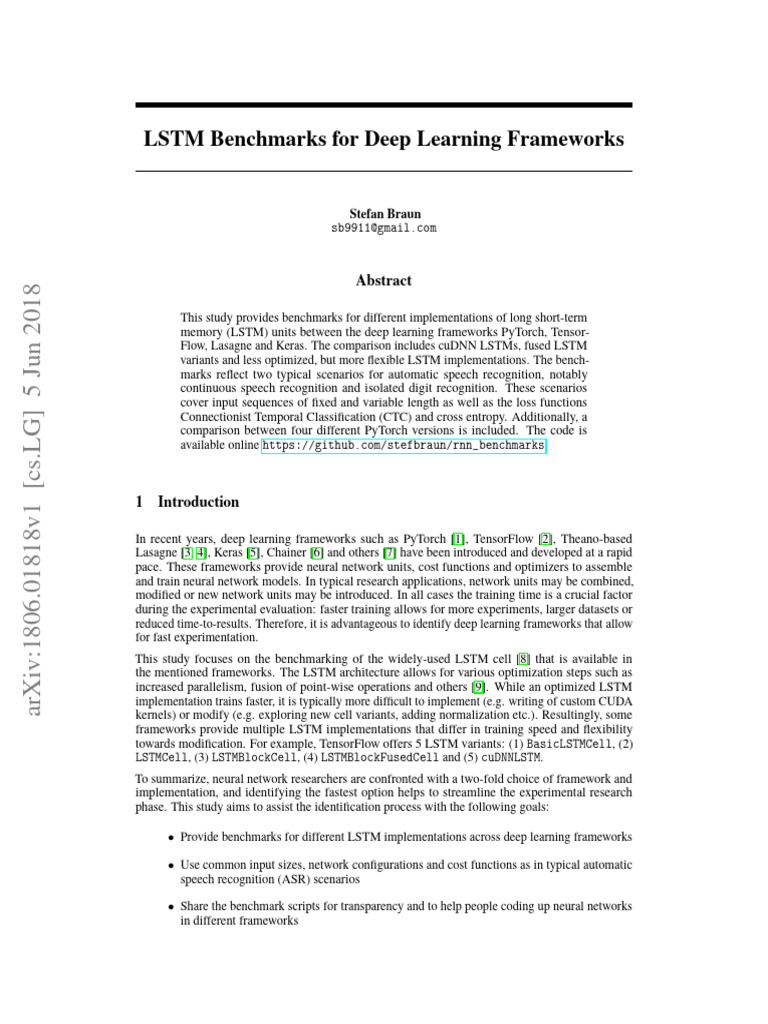 LSTM Benchmark | Download Free PDF | Deep Learning | Speech Recognition