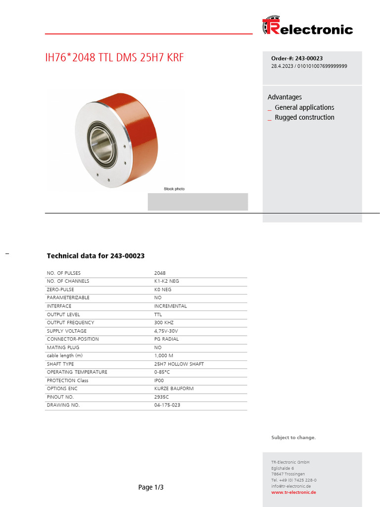 IH76 2048 TTL DMS 25H7 KRF: Advantages General Applications Rugged ...
