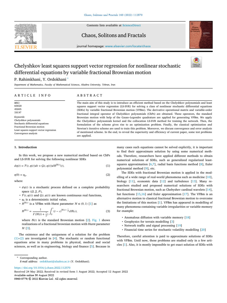 Chelyshkov Least Squares Support Vector Regression For Nonl 2022 Chaos Soli | PDF | Stochastic ...