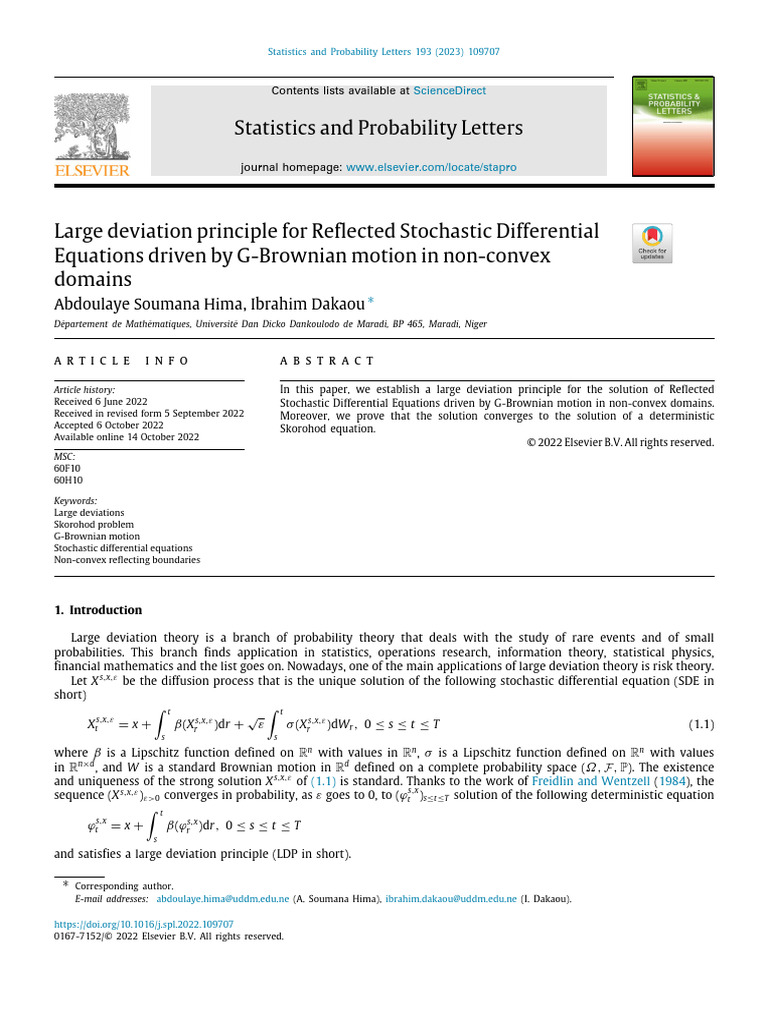 Large Deviation Principle For Reflected Stochastic Diffe 2023 Statistics P Pdf Stochastic