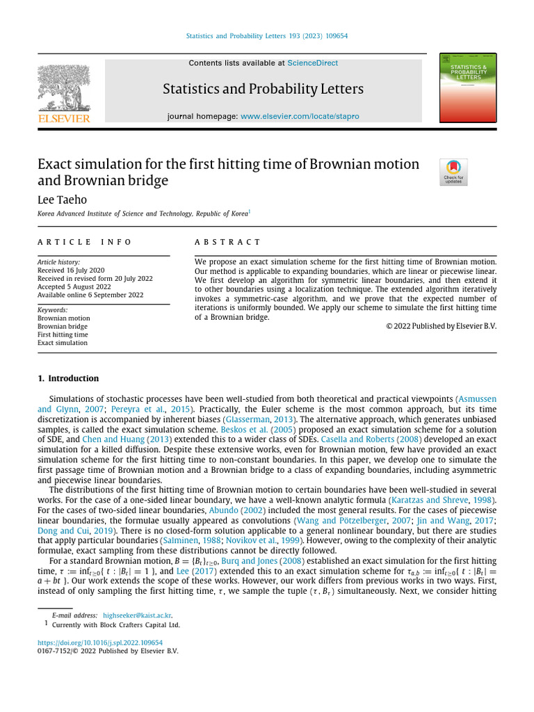 First Hitting Time Simulation of Brownian Motion | PDF | Stochastic ...