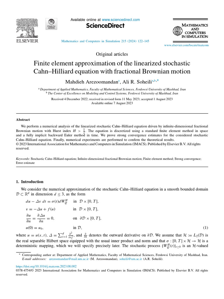 Finite Element Approximation Of The Linearized Stoch 2024 Mathematics And Co Pdf Finite
