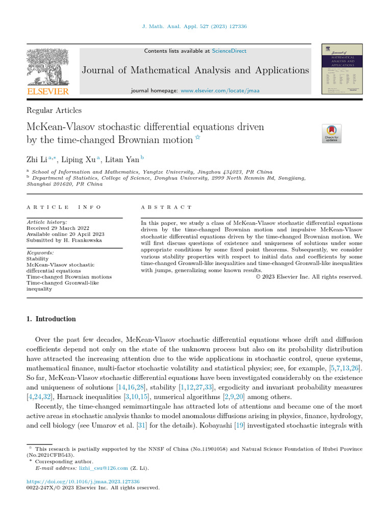 McKean Vlasov Stochastic Differential Equation 2023 Journal of ...