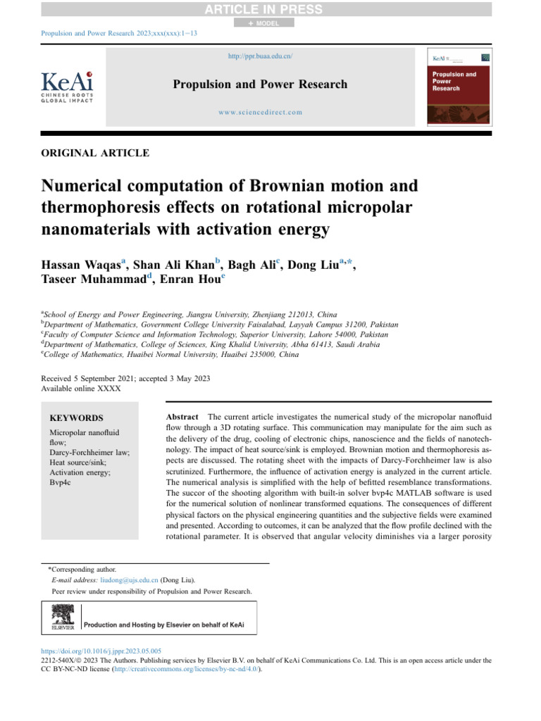Numerical Computation of Brownian Motion and Thermophoresi 2023 Propulsion A | PDF | Heat | Heat ...
