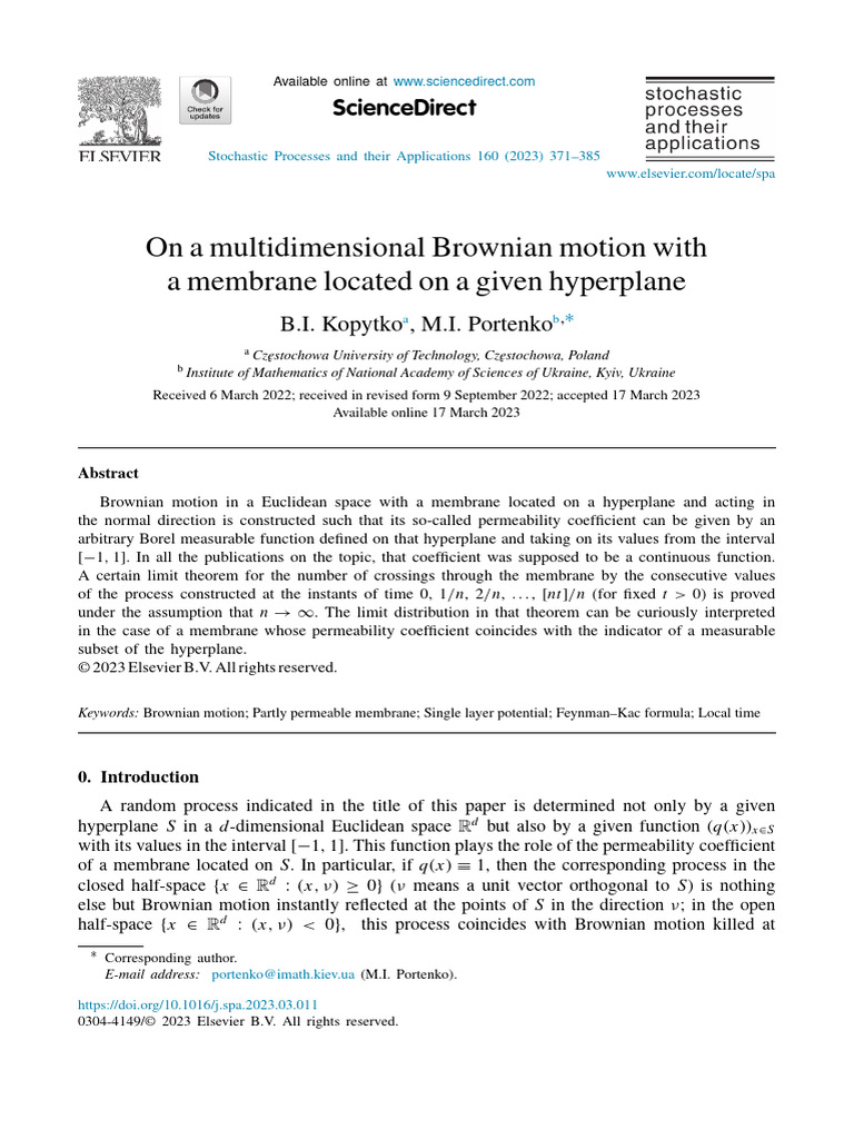 On A Multidimensional Brownian Motion With A Me 2023 Stochastic