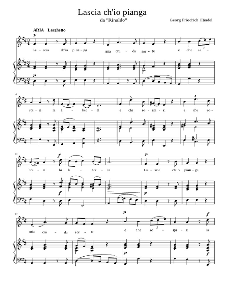 Lascia Ch'Io Pianga in D Major | PDF