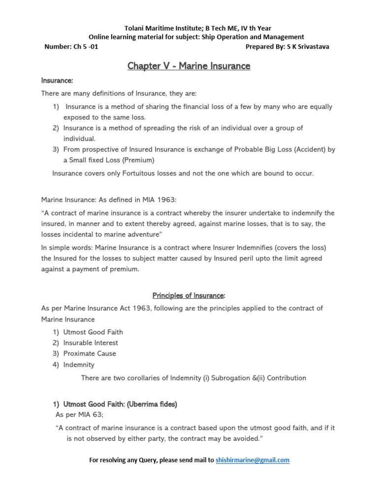 Ch5-Marine Insurance | PDF | Insurance | Reinsurance