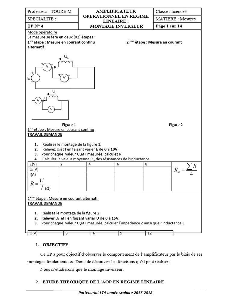 Montage inverseur d'amplificateur opérationnel | PDF | Amplificateur ...