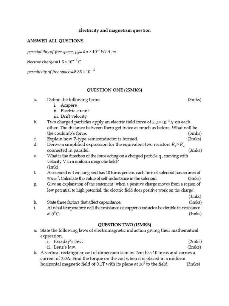 Electricity and Magnetism Questions Guide | PDF
