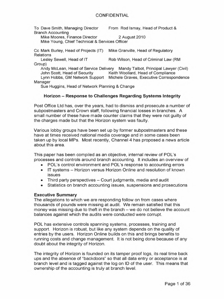 Post Office Horizon Response To Challenges The Rod Ismay Report ...