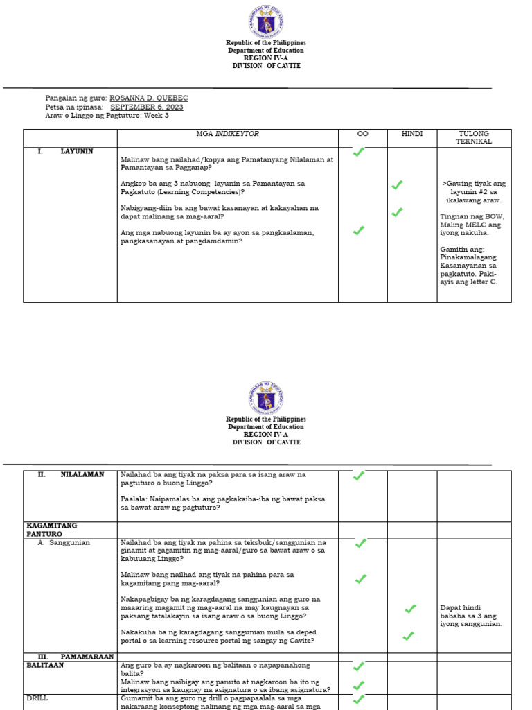 Pamantayan Sa Komprehensibong Pagsusuri NG Banghay Aralin Sa AP | PDF