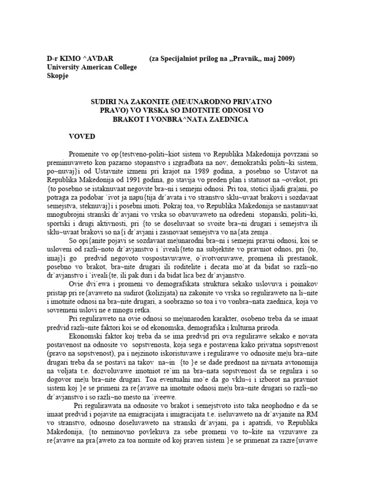 Kimo Bracni Imotni Odnosi Kolizija | PDF