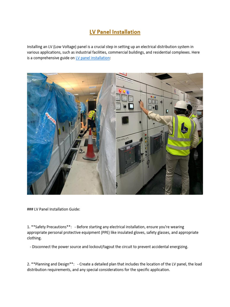 LV Panel Installation | PDF | Electrical Wiring | Electrical Engineering