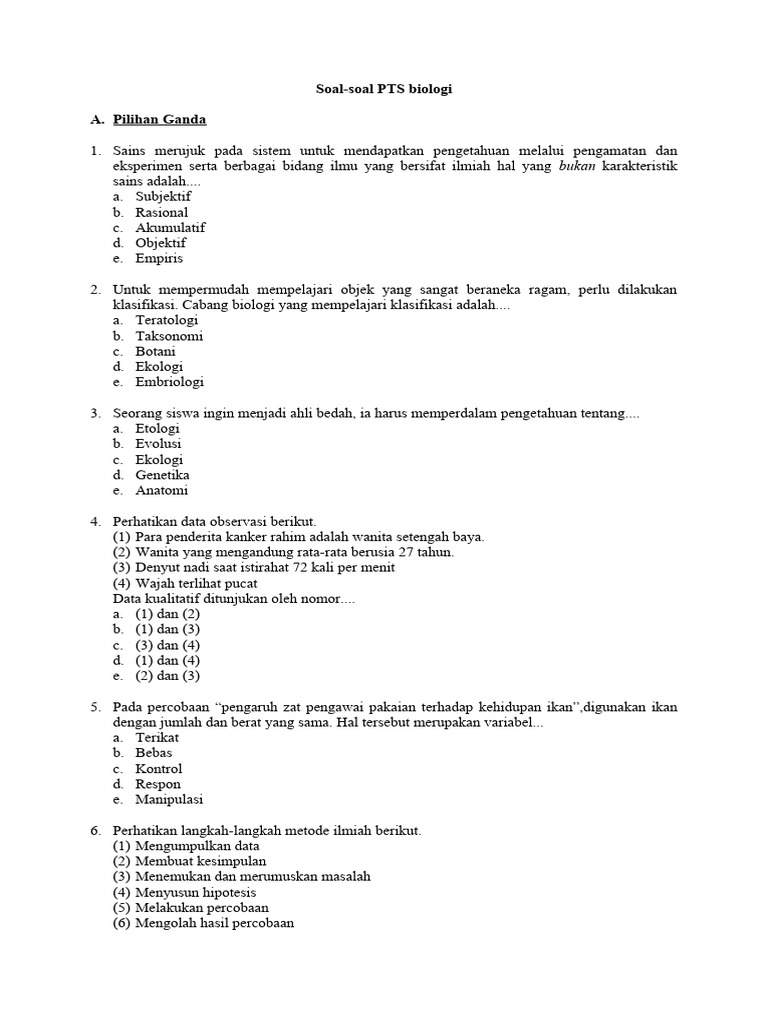 Soal-Soal PTS BIOLOGI | PDF