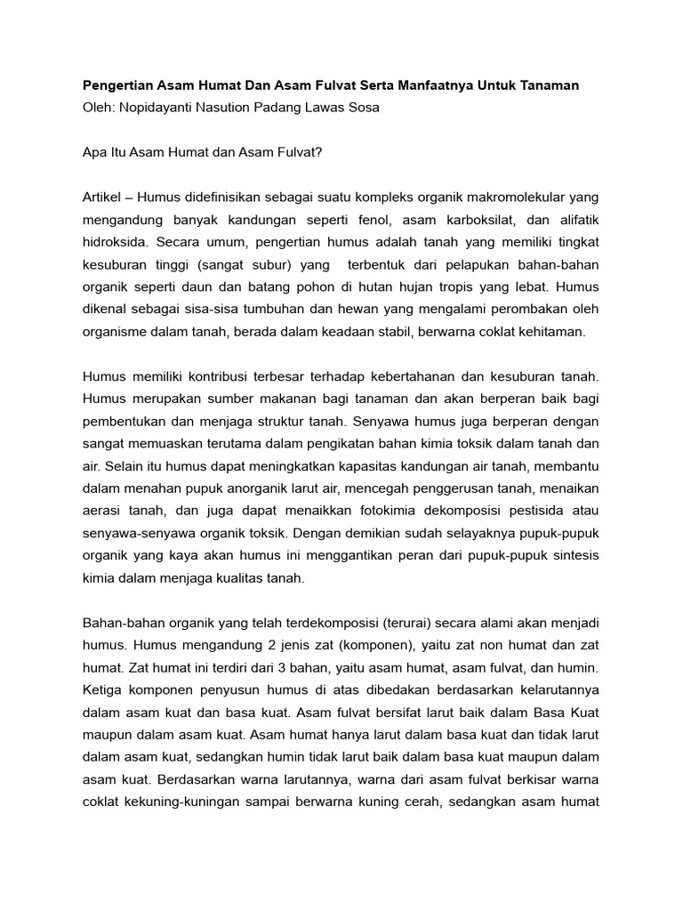 Manfaat Asam Humat dan Fulvat untuk Tanaman | PDF | Sains & Matematika ...