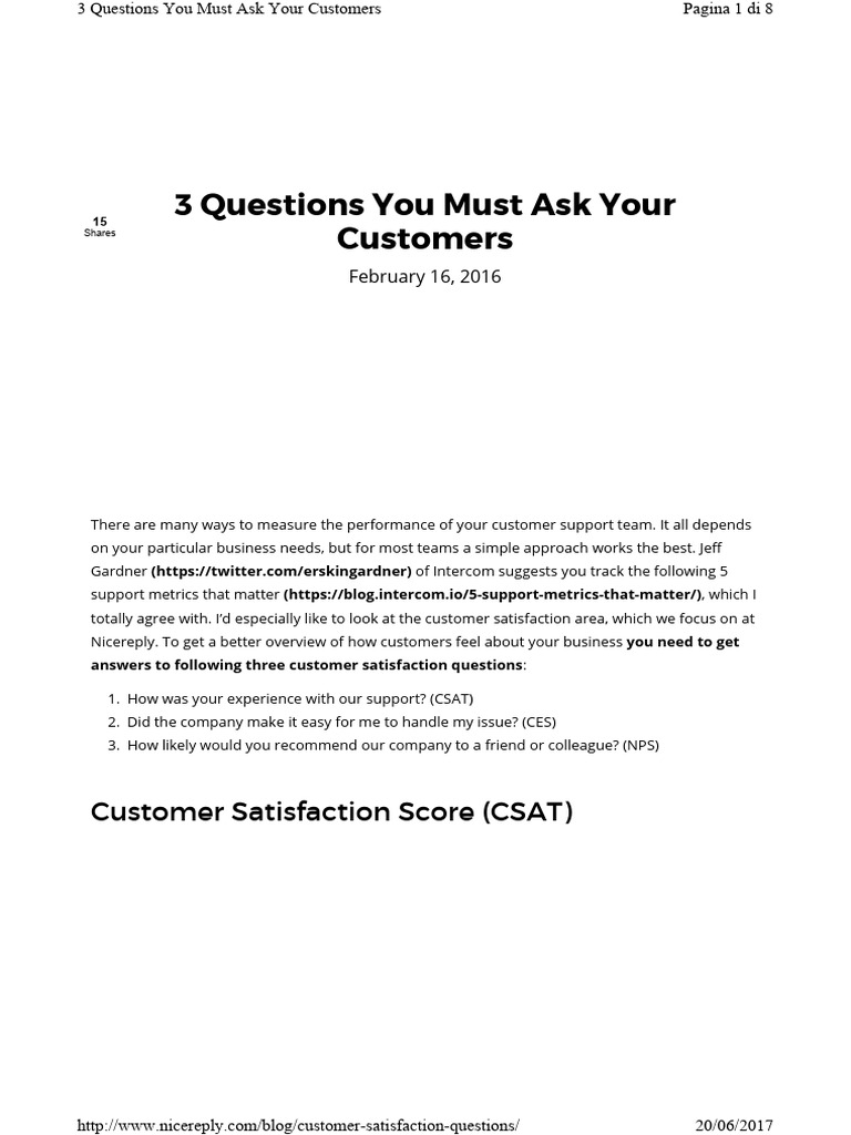 3 Questions To Ask To Customers | PDF | Customer Satisfaction | Business