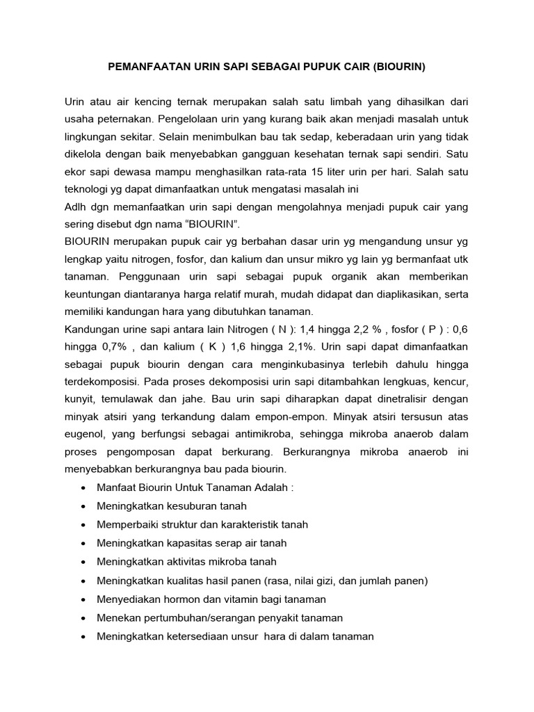 Pemanfaatan Urin Sapi Sebagai Pupuk Cair | PDF | Kesehatan Holistik