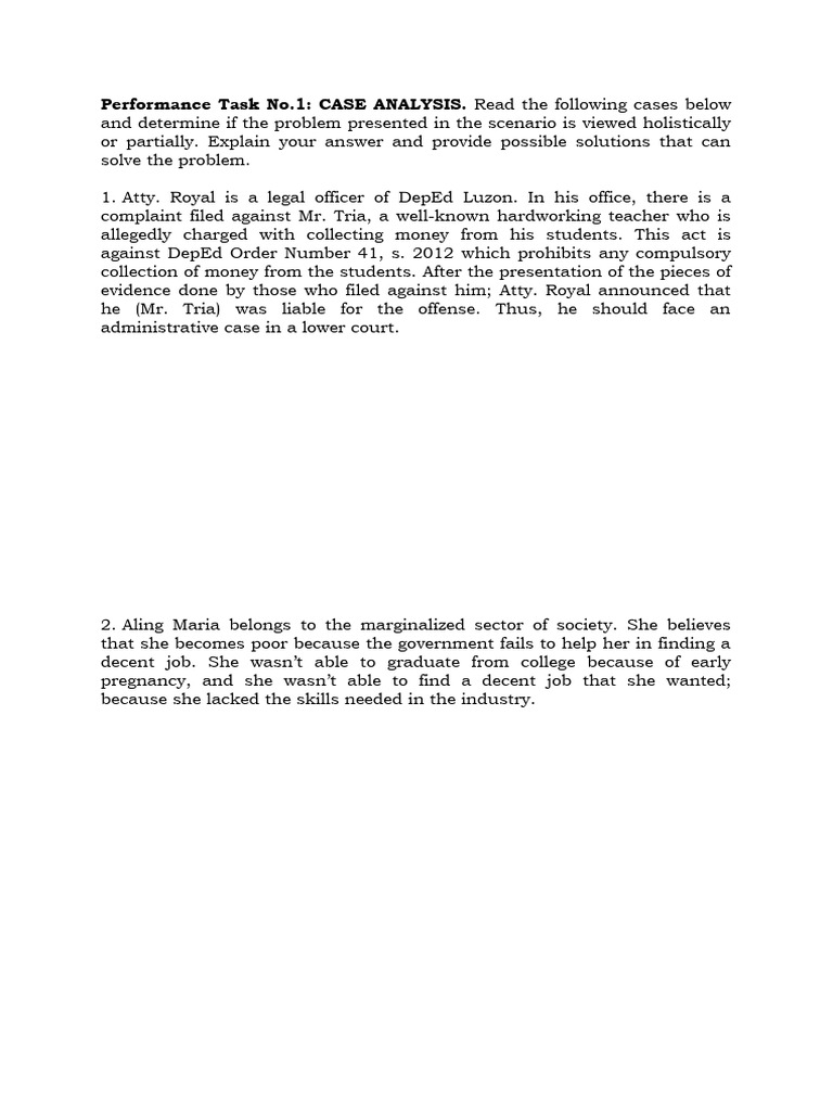 Performance Task No.1 Case Analysis | PDF