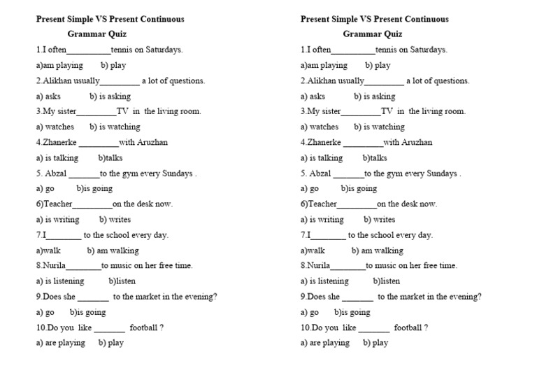 Present Simple vs Continuous Quiz | PDF