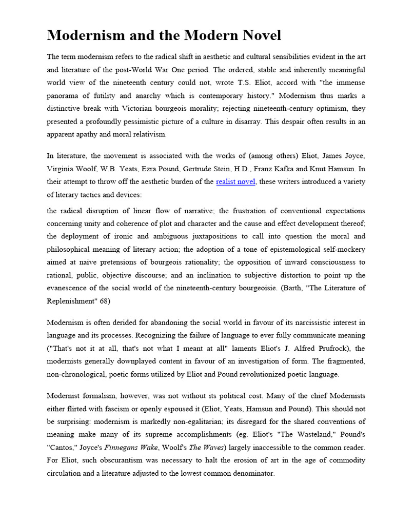 Modernism and modern novel | PDF | Modernism | T. S. Eliot