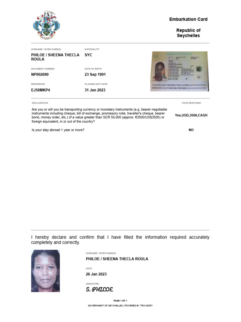 Seychelles Travel Declaration | PDF