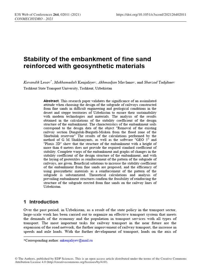 3.0 Stability of The Embankment of Fine Sand Reinforced With ...