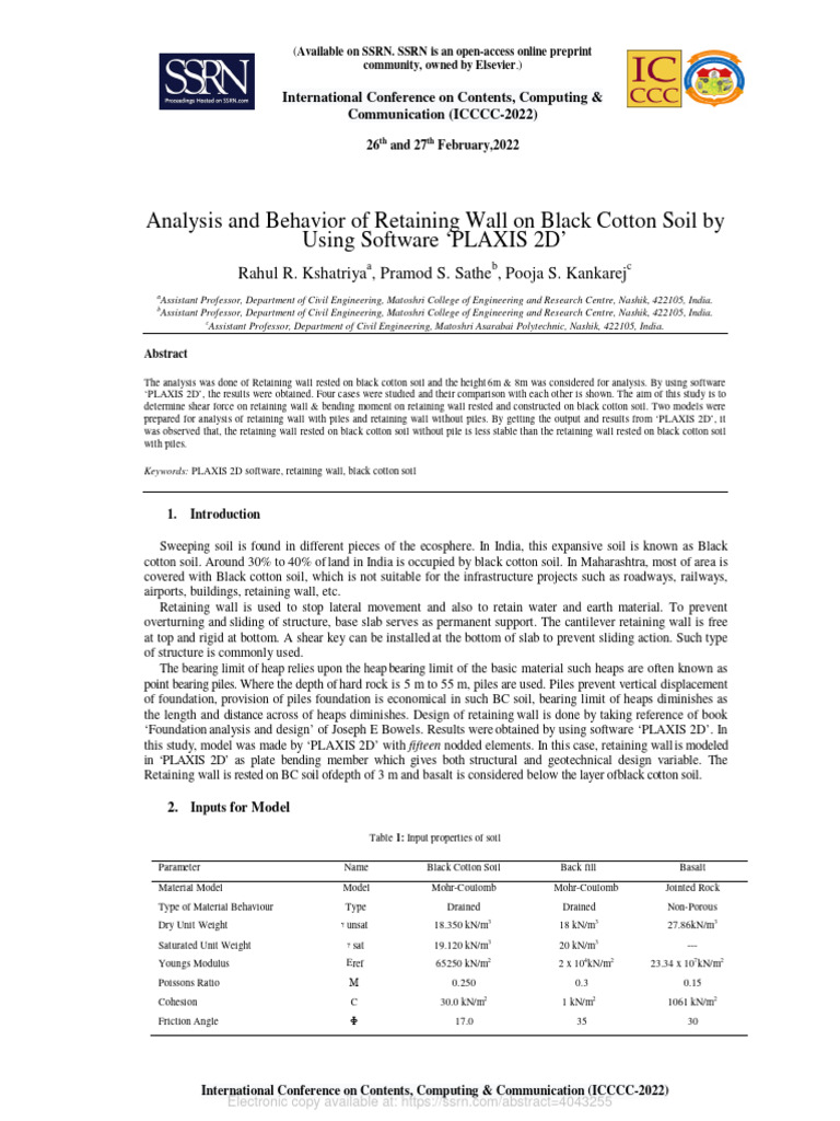 6.0 Analysis and Behaviour of Retaining Wall On Black Cotton Soil Using PLAXIS 2D | Download ...
