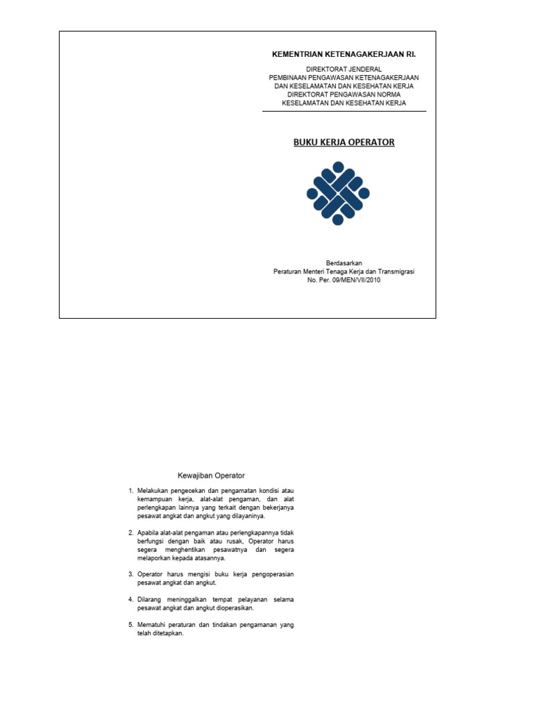 Buku Kerja Operator: Kementrian Ketenagakerjaan Ri | PDF