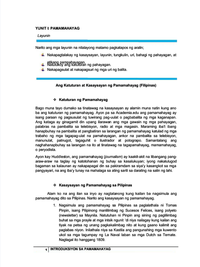 Introduksyon Sa Pamamahayag | PDF