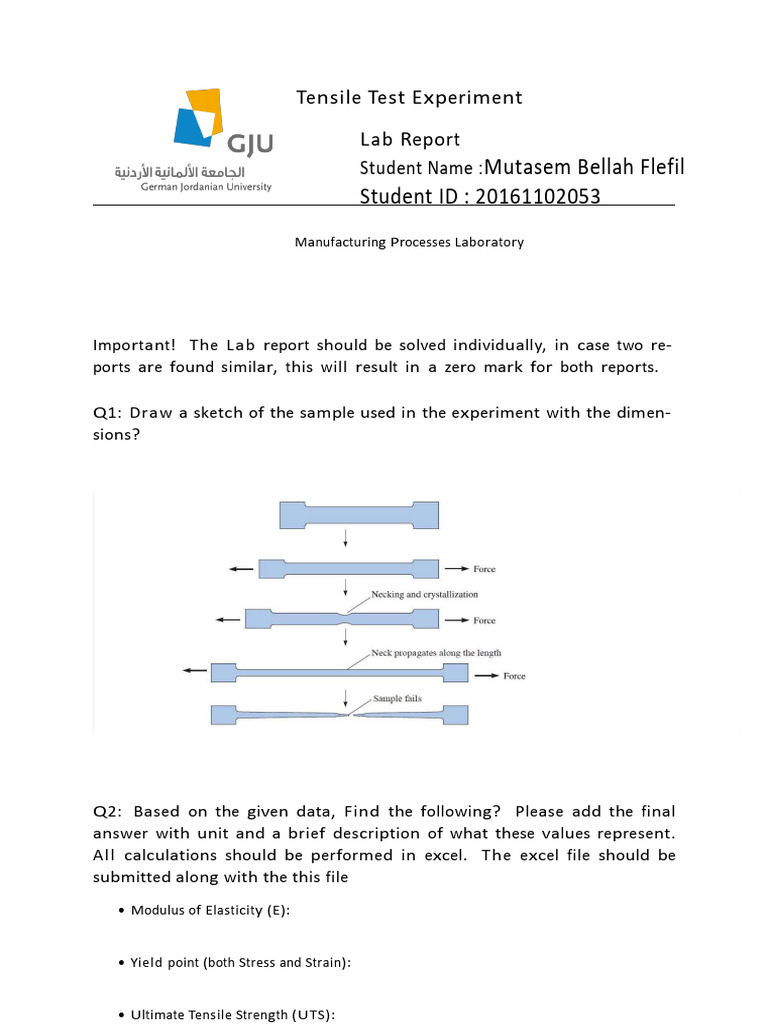 Tensile Test Lab Report Analysis | PDF | Deformation (Engineering ...